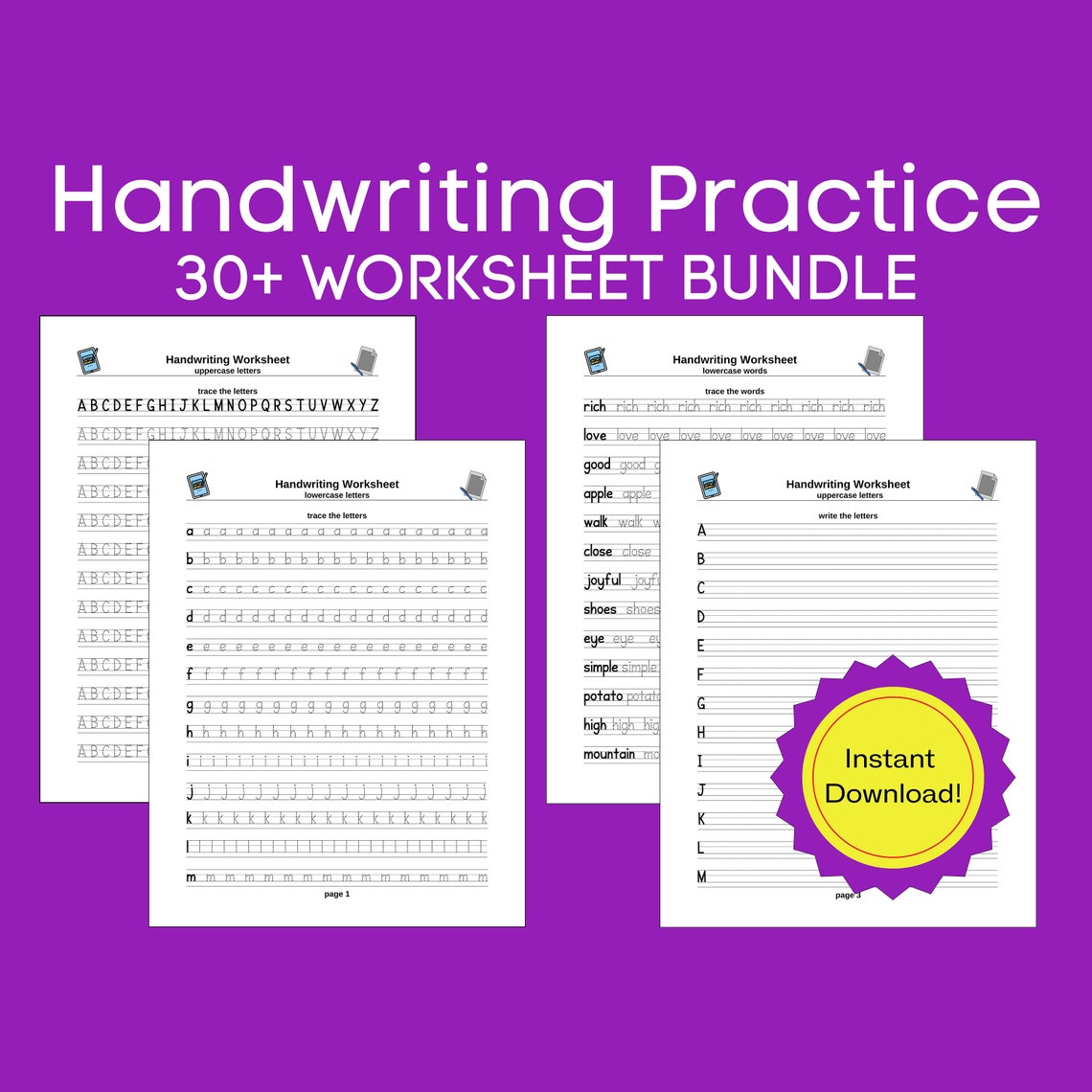 Handwriting Worksheet Bundle, Alphabet Writing Practice, Alphabet A-Z ...