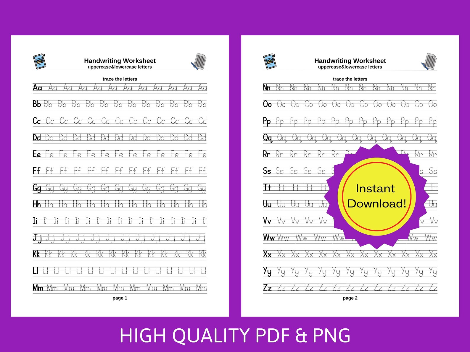 Handwriting Worksheet Bundle, Alphabet Writing Practice, Alphabet A-Z ...
