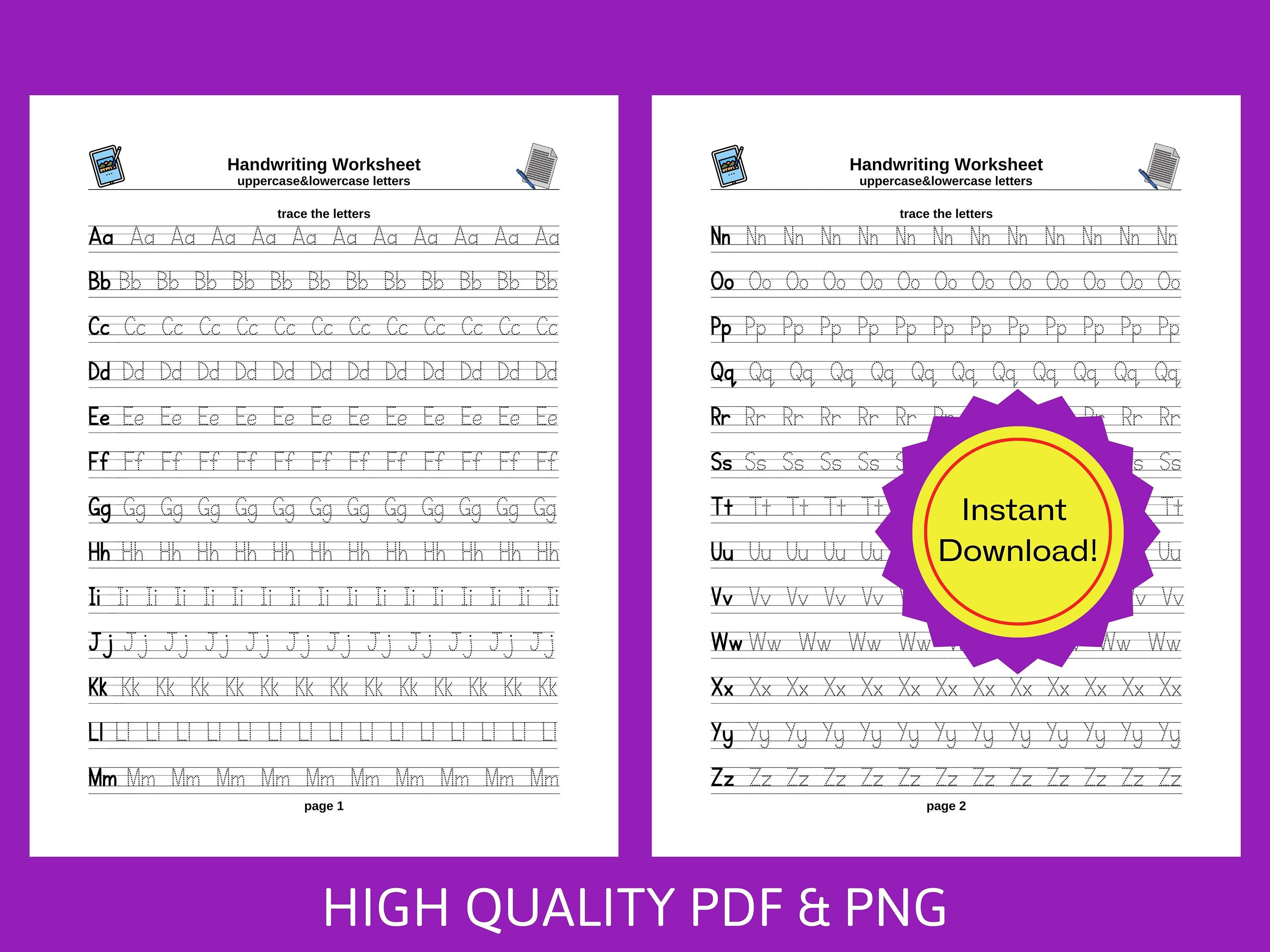 Handwriting Worksheet Bundle, Alphabet Writing Practice, Alphabet A-Z ...