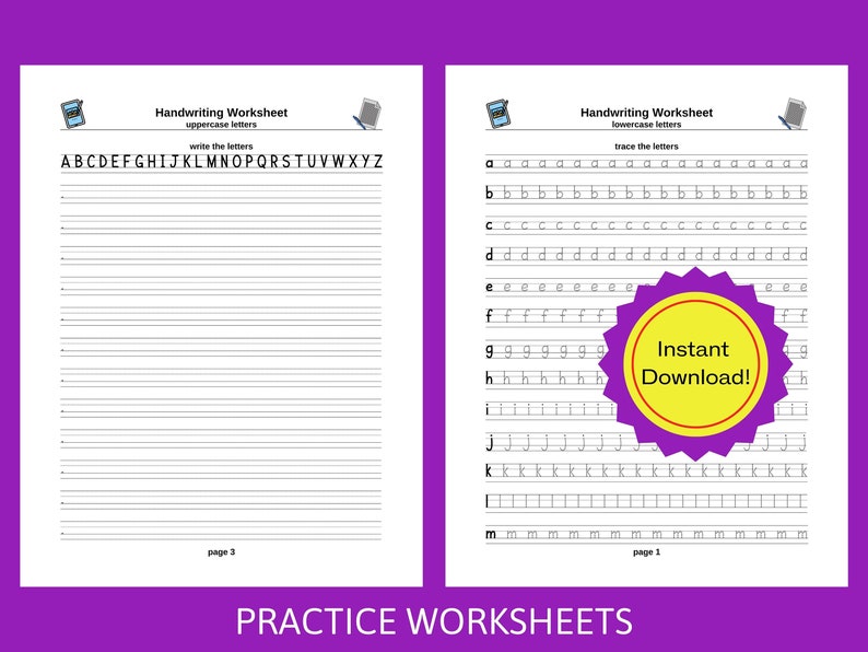 Handwriting Worksheet Bundle, Alphabet Writing Practice, Alphabet A-Z ...