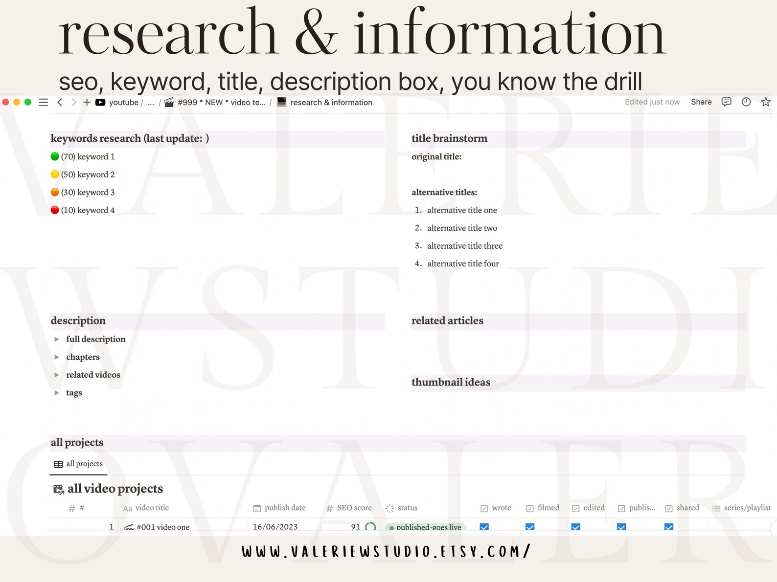 Youtube Notion Templat Content Planner Notion Template for Youtuber ...