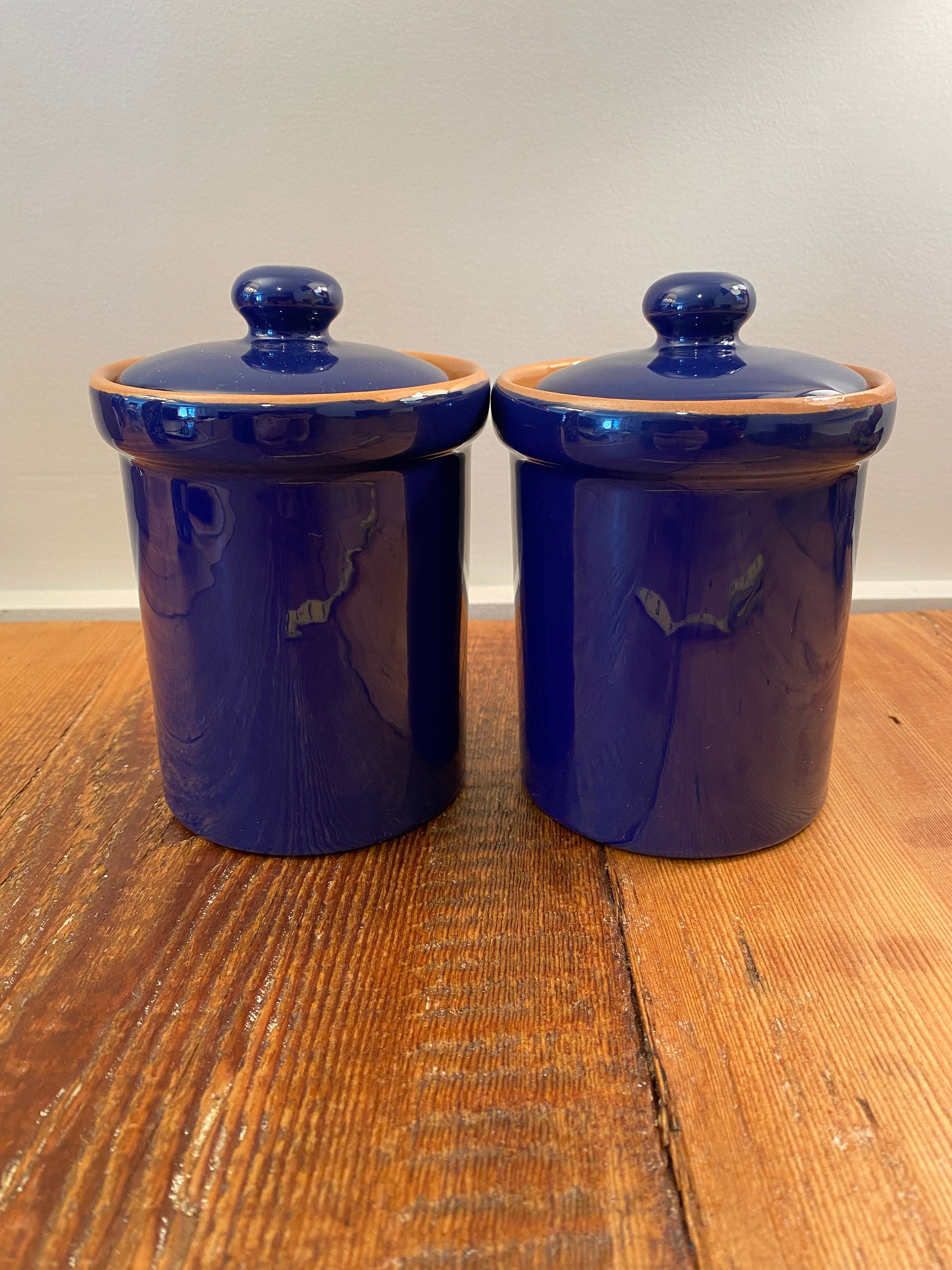 Cobalt Blue Glazed Terracotta Canister Set. Vintage Made in Italy ...