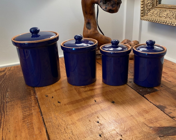 Cobalt Blue Glazed Terracotta Canister Set. Vintage Made in Italy ...