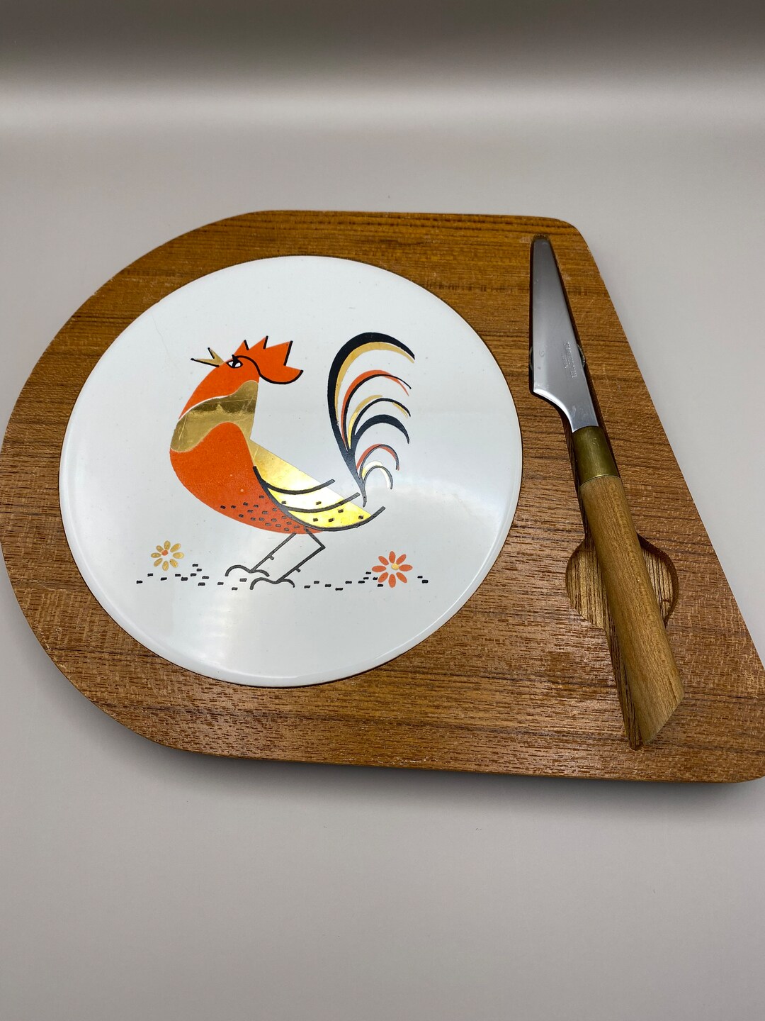 Rooster Cheese Board With Knife. Vintage Japanese Ceramic Tile Cheese ...