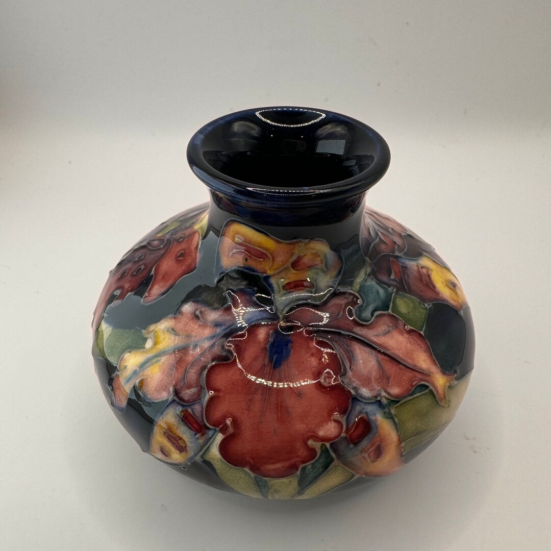 William Moorcroft Cobalt Blue Orchid Vase, Petite Squat Shape - Etsy