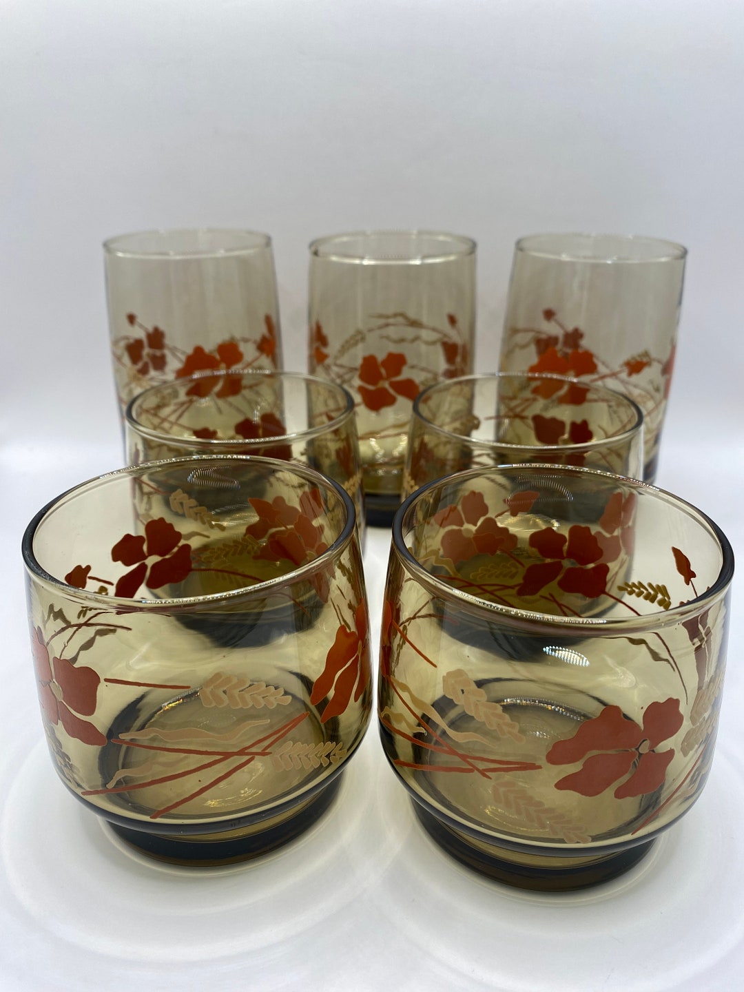 Libby St Clair Stacking Juice Glasses. Brown Glass With Wheat and ...