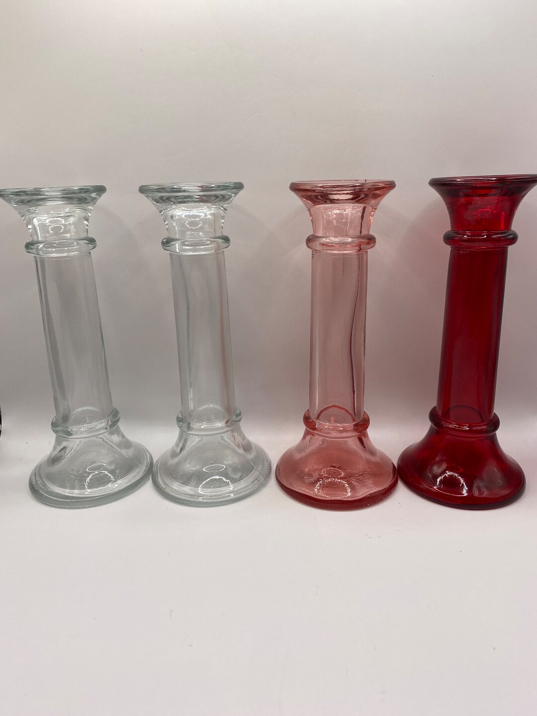 Gorgeous Design Hollow Clear, Pink & Red Glass Candlesticks. Set of 4 ...