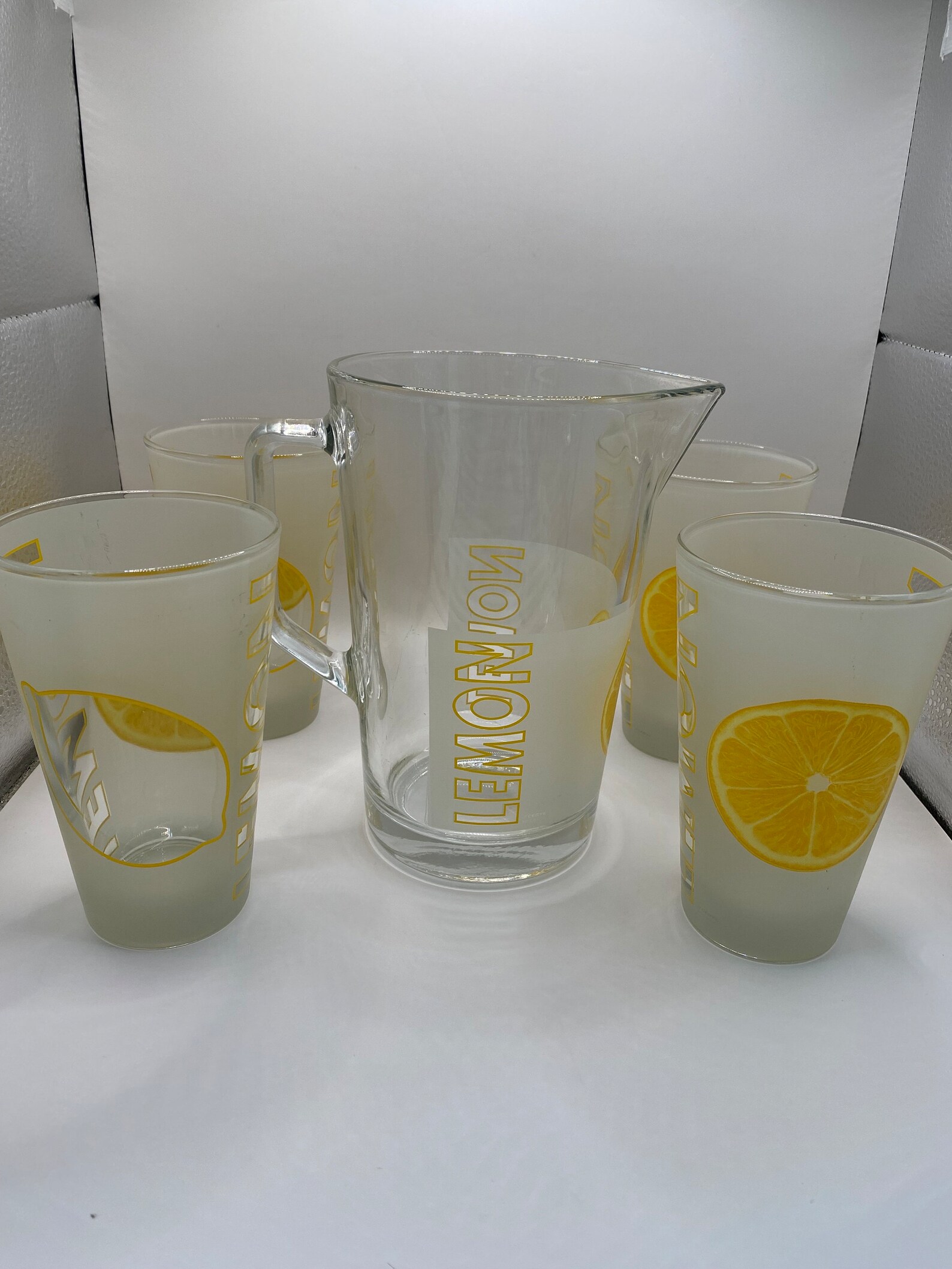 Cervé Italian Glass Frosted Glass Lemonade Pitcher With 4 Matching ...