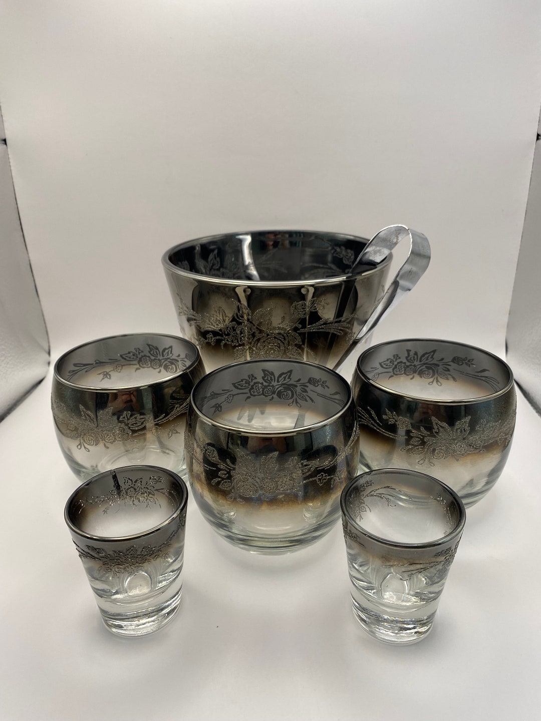 Vitreon Queens Lustreware Ice Bucket, 3 Roly Poly Glasses & 2 Shot ...