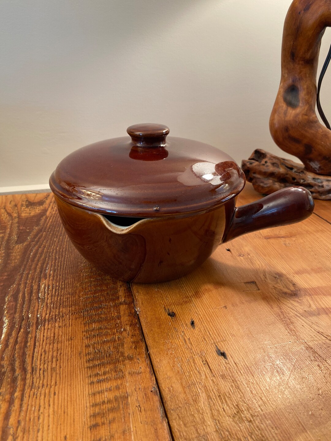 Denby Stoneware Pot With Lid. Brown Pot With Blue Interior. Single ...