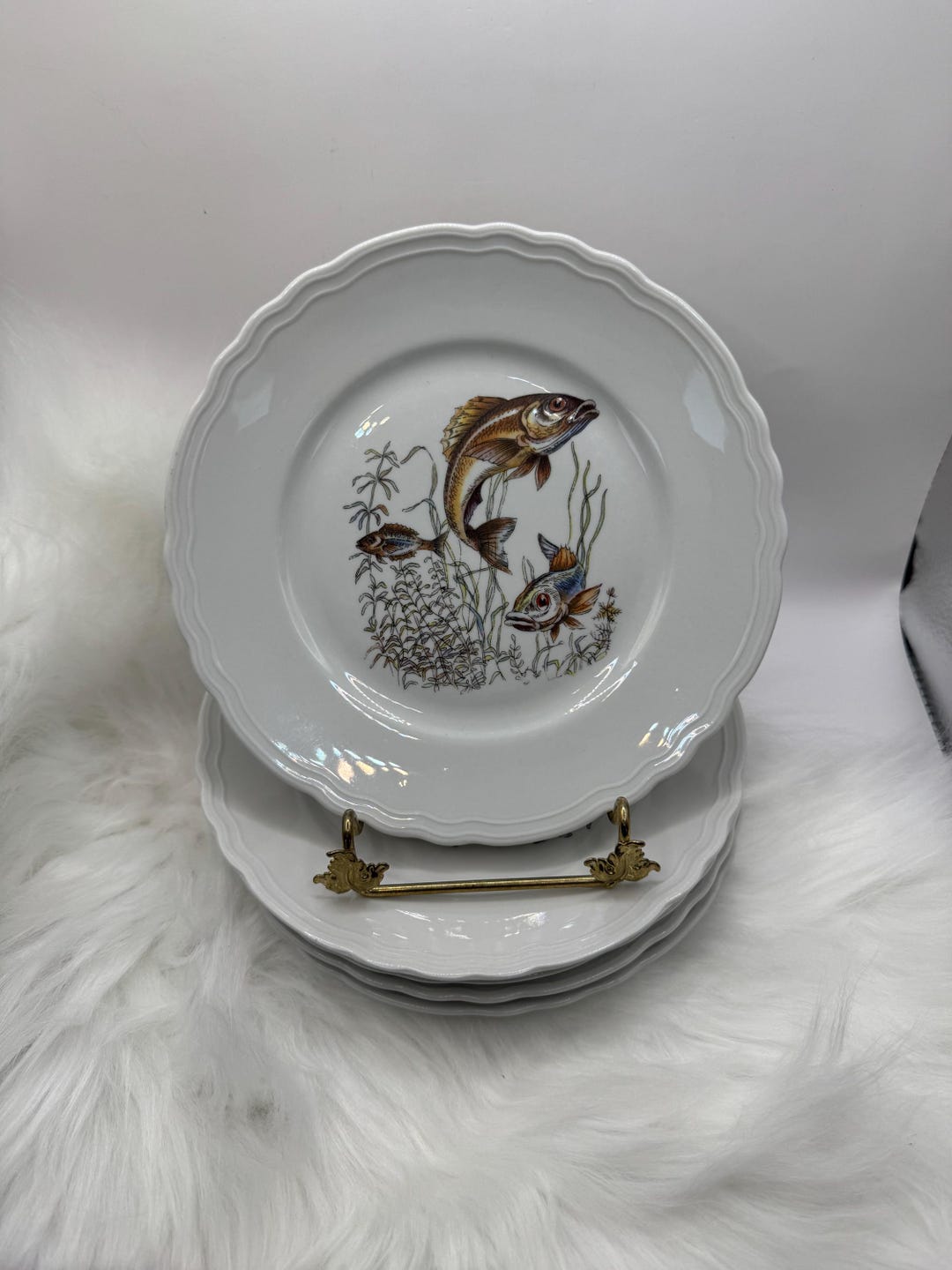 Italian R Porcellana Fish Salad Plates, Scalloped Edge, Set of 5 - Etsy