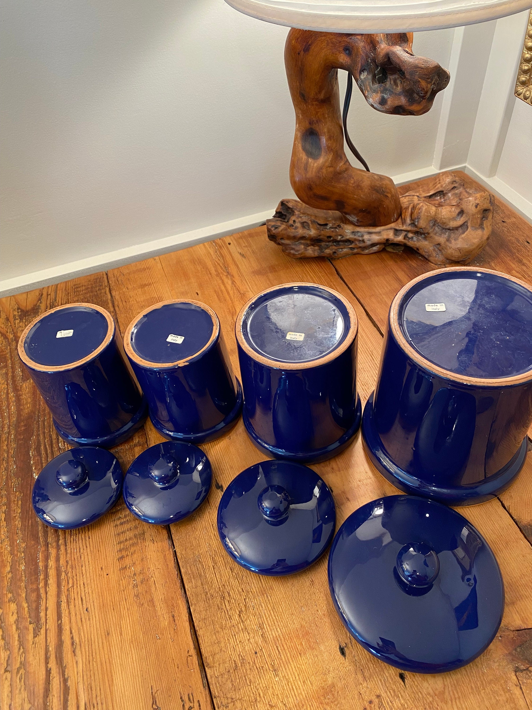 Cobalt Blue Glazed Terracotta Canister Set. Vintage Made in Italy ...