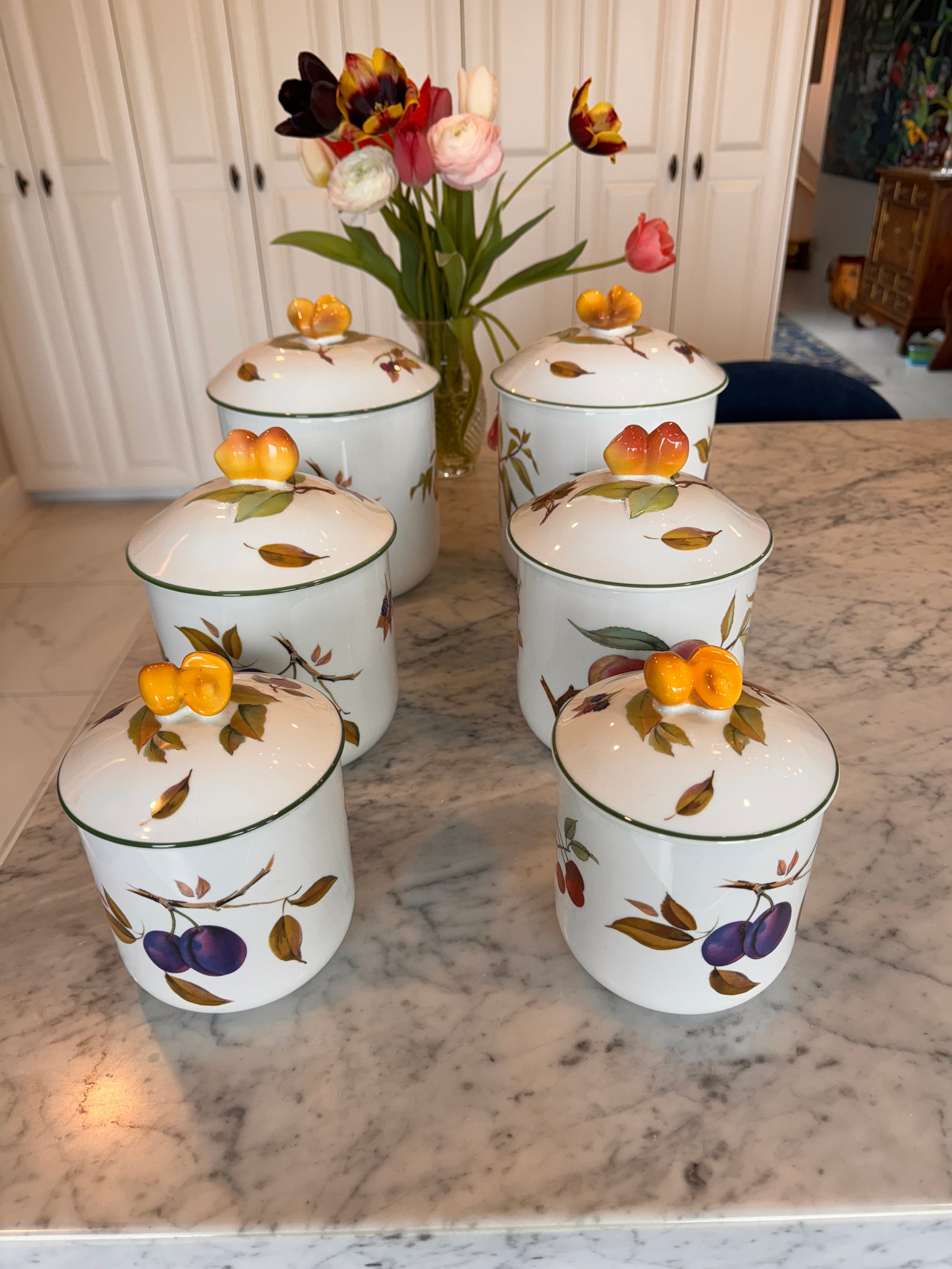 Royal Worcester Eversham Vale Canisters, Fruit Design, Green Trim - Etsy