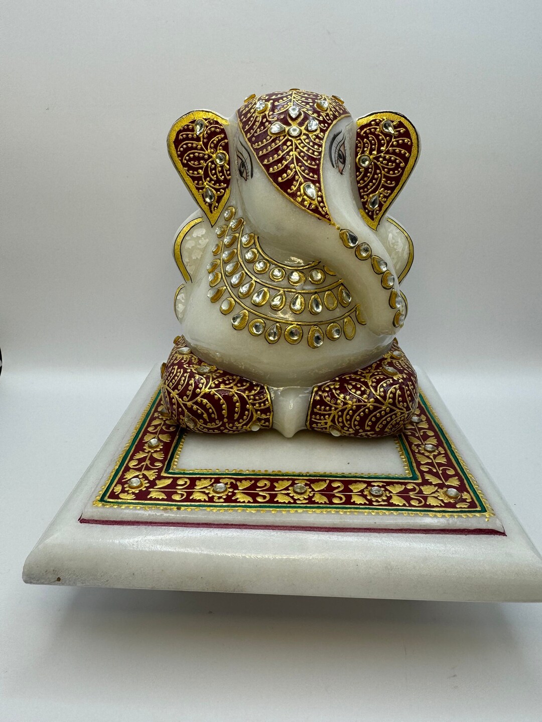 Solid White Quartz Ganesh the Elephant God Statue on Pedestal. Hand ...