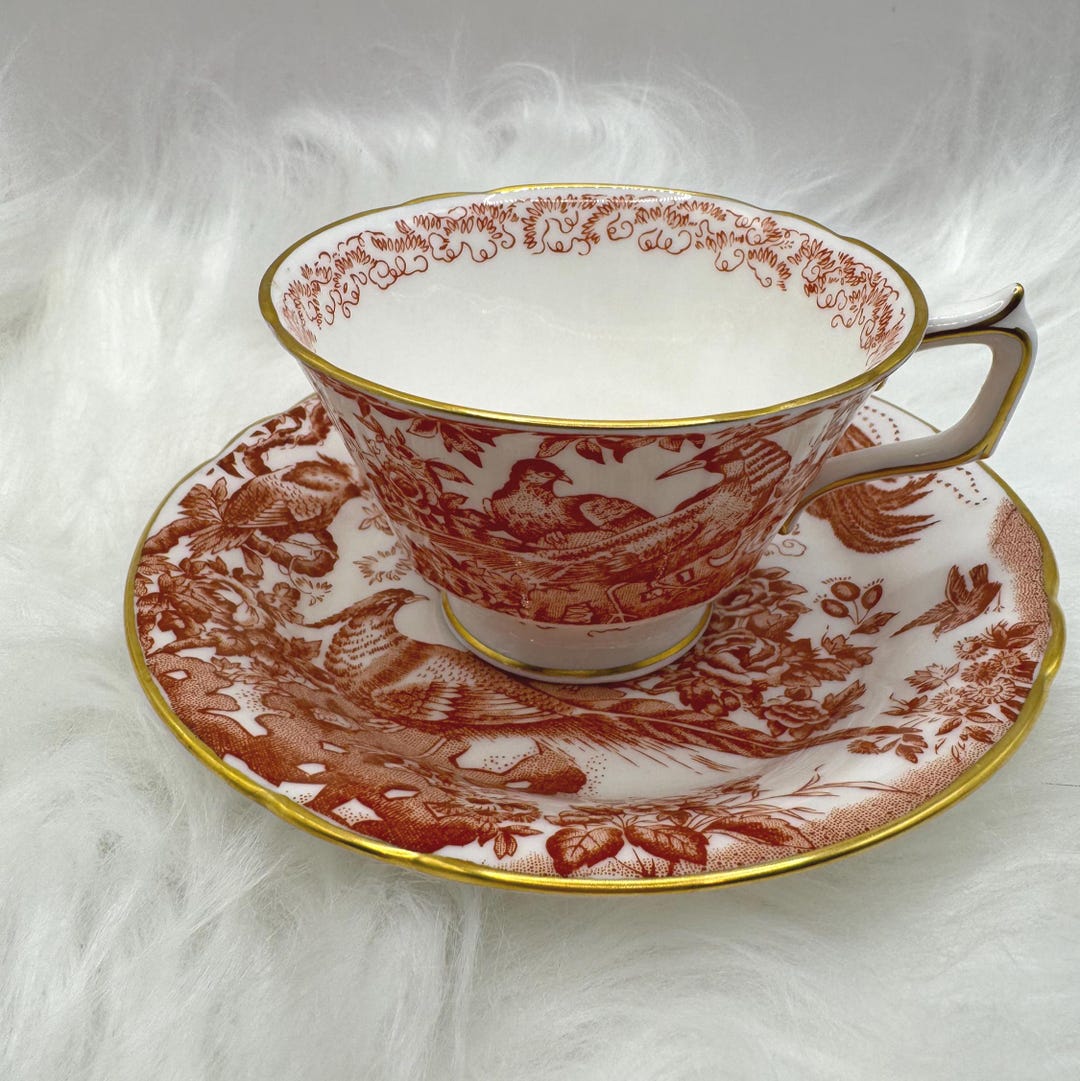 Royal Crown Derby "red Aves" Tea Cups and Saucers. Vintage Royal Crown ...