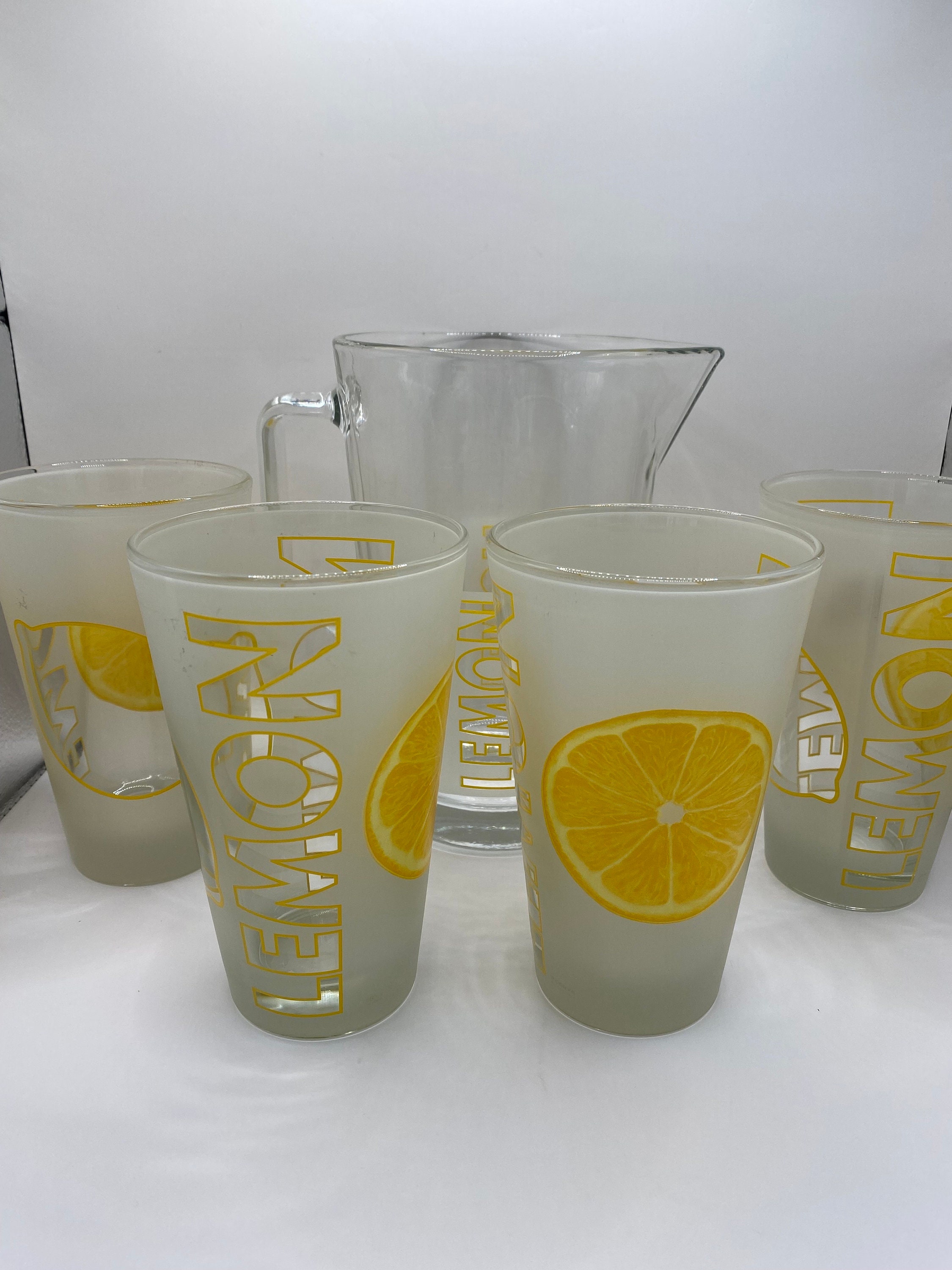 Cervé Italian Glass Frosted Glass Lemonade Pitcher With 4 Matching ...