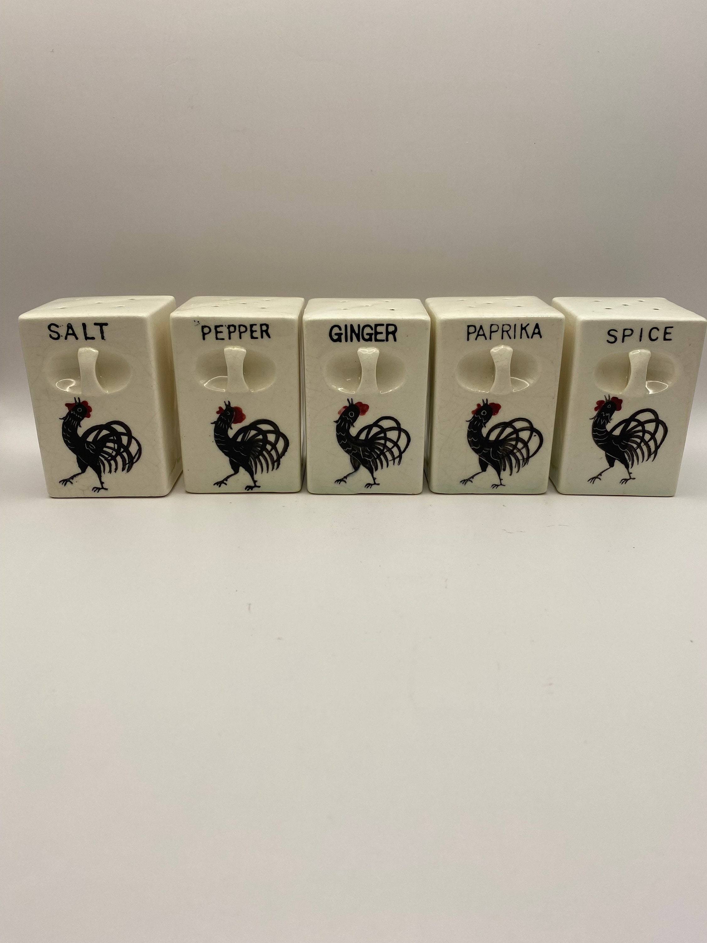 Rooster Spice Set. Hand Painted Vintage Ceramic Spice Shakers. Made in ...
