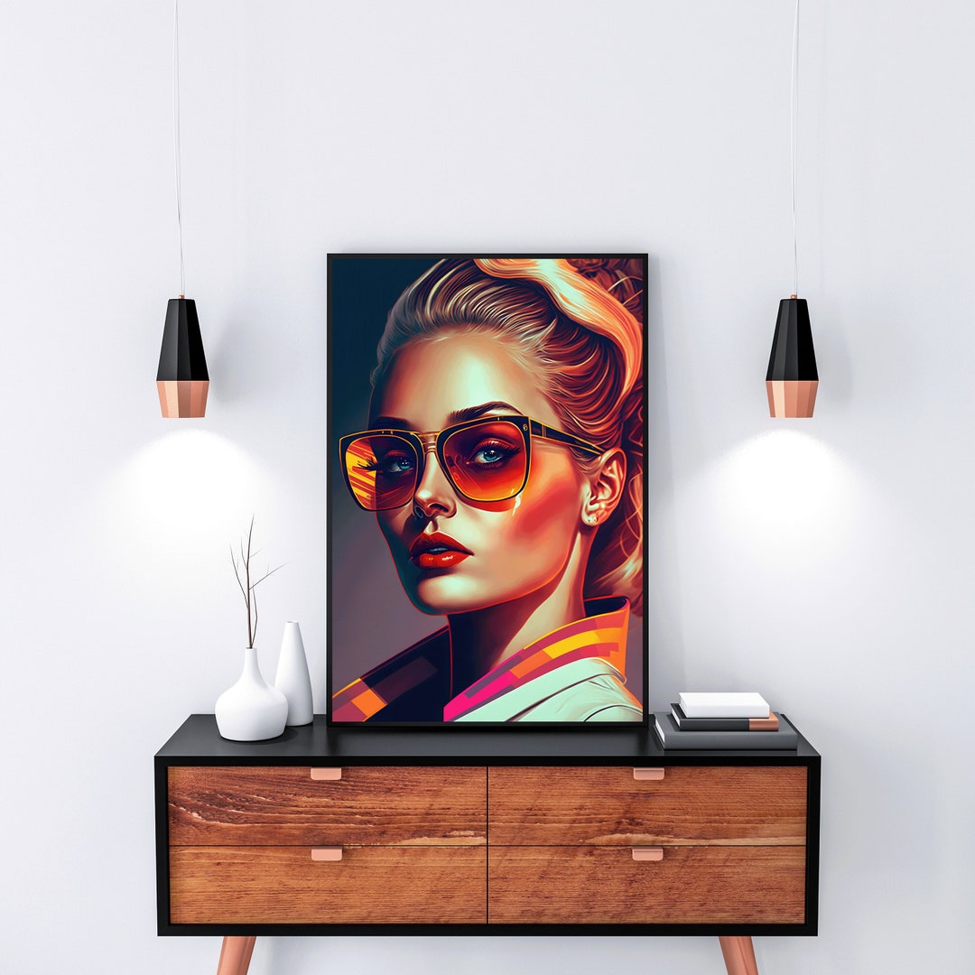 Graphic Art Print 1980s Woman Sunglasses Beautiful Kitsch Quirky ...
