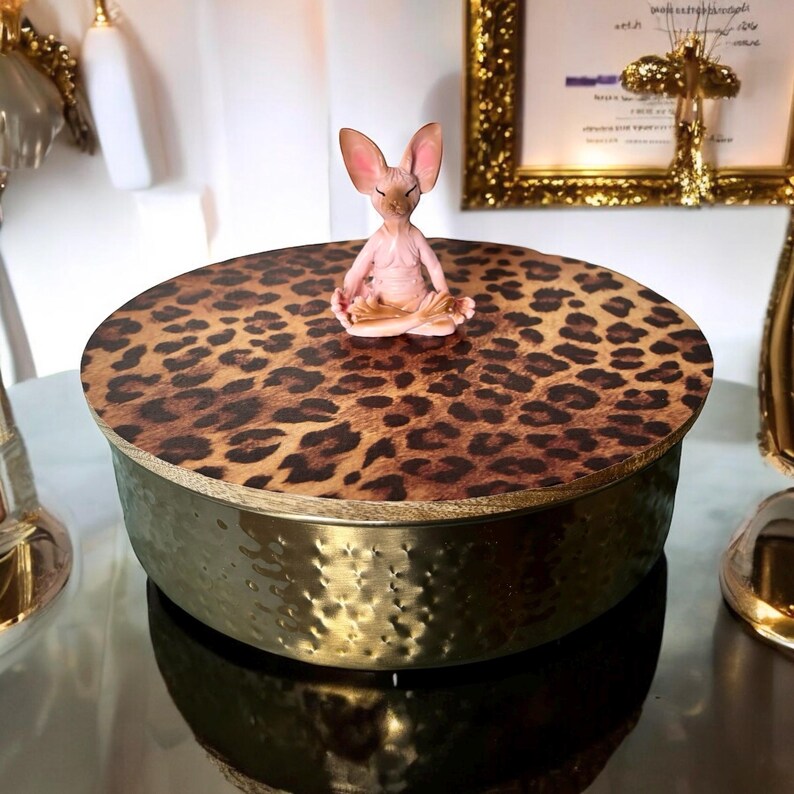 Golden Round Metal Box Sfinx Leopard Gold Box Unique Decor Gift ...