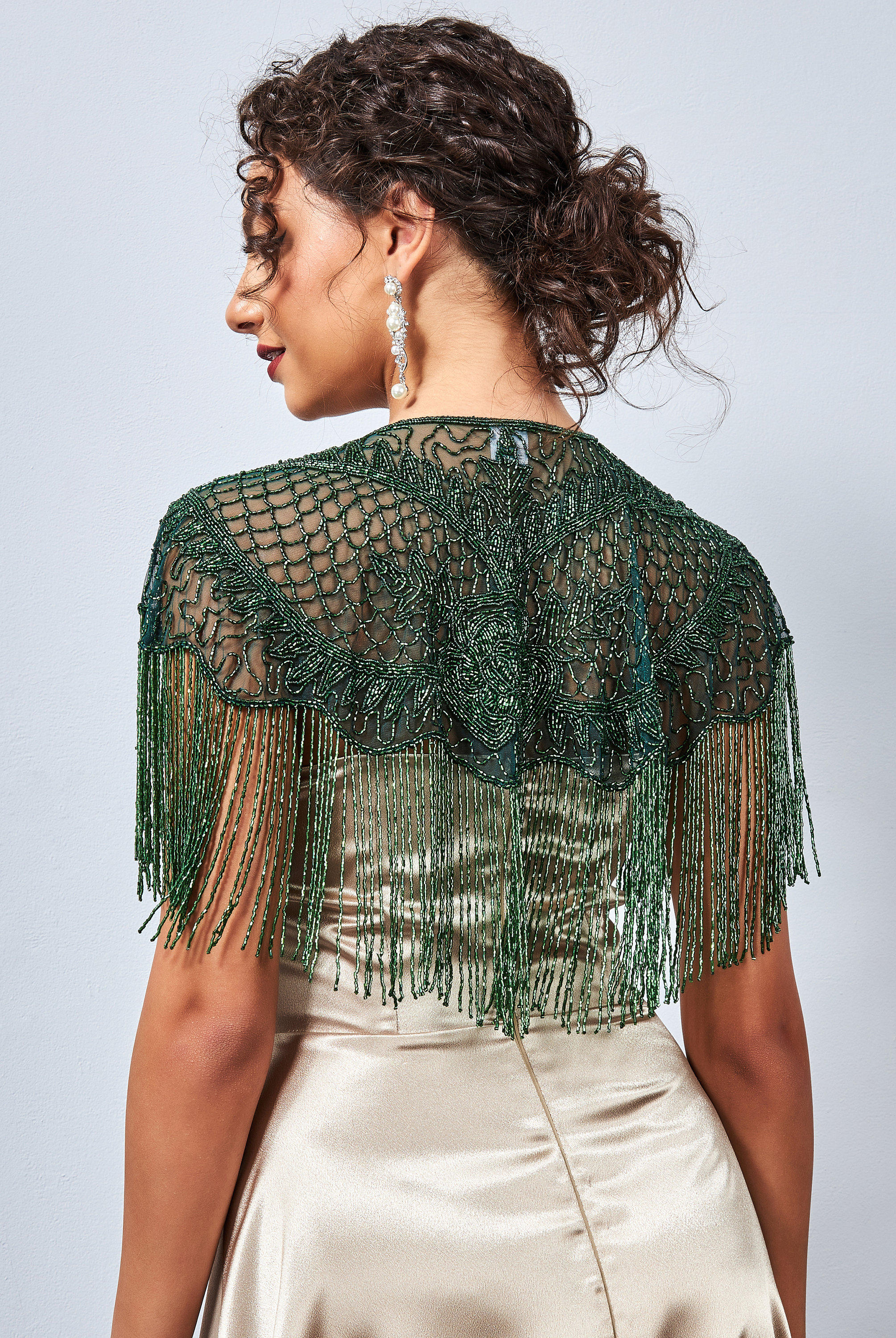 Green Embellished Cape 1920s Inspired Flapper Wedding Prom Jacket ...