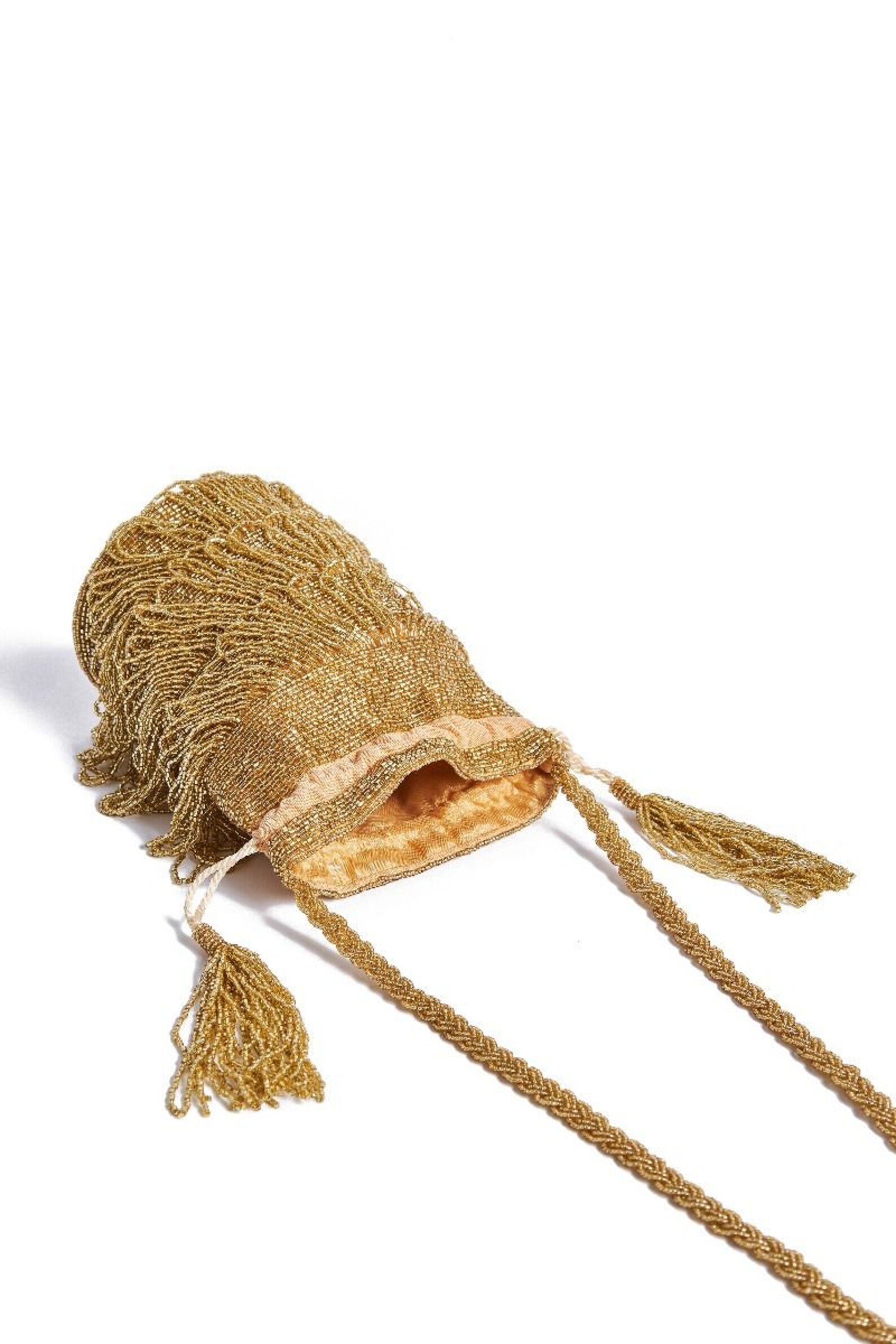 Hand Embellished Vintage Inspired Tassel Bucket Pouch Clutch Purse Bag ...