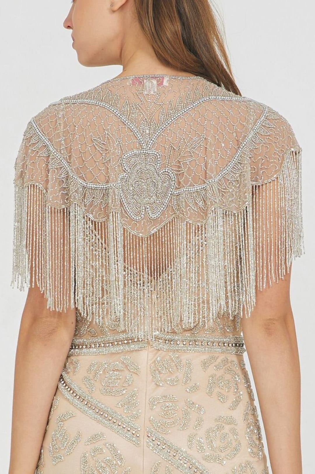 Blush Silver Embellished Cape 1920s Inspired Flapper Wedding Prom ...