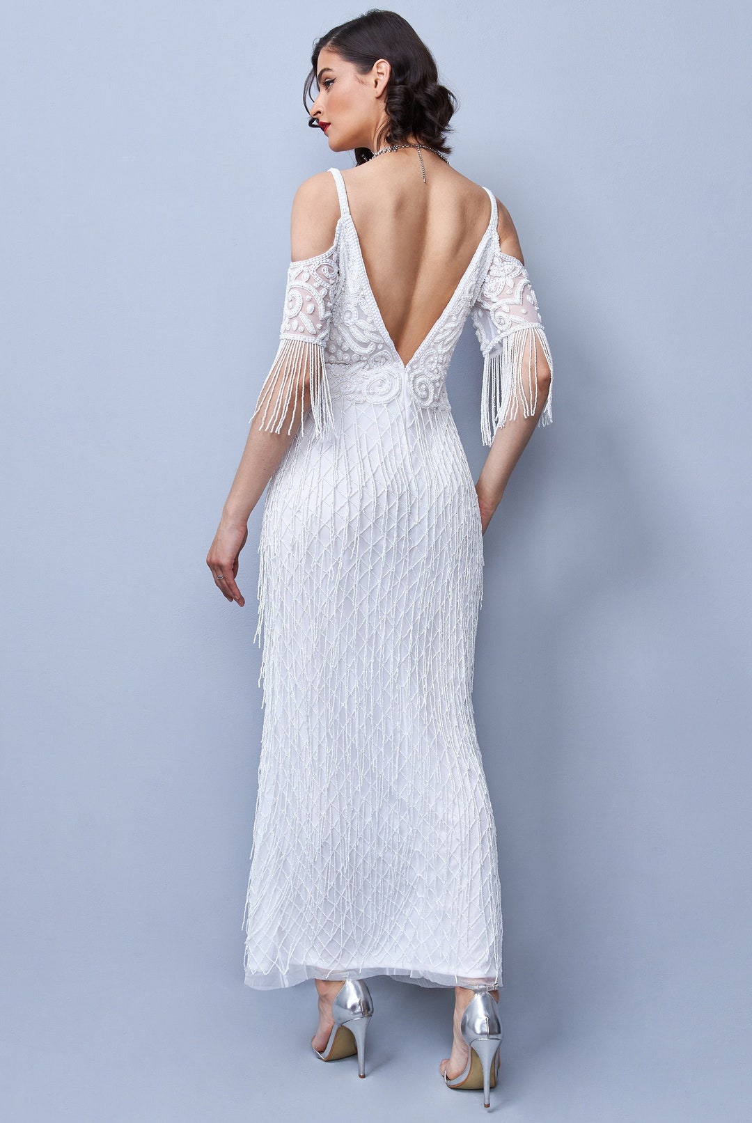 Art Deco Fringe Maxi Prom 1920s Flapper Wedding Bridal Shower Vintage ...