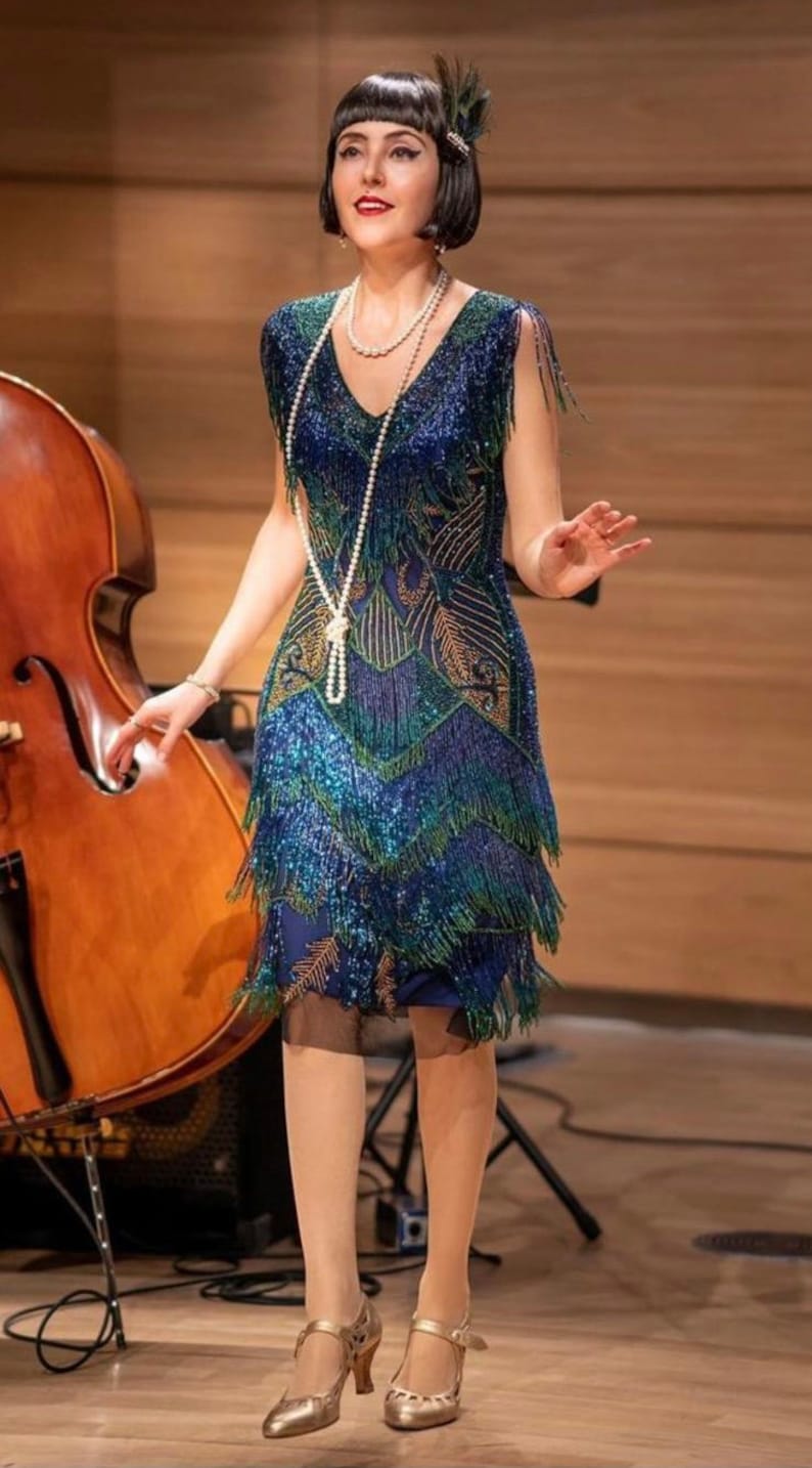 Vestido estilo flapper estilo pavo real de los años 20, estilo art déco ...
