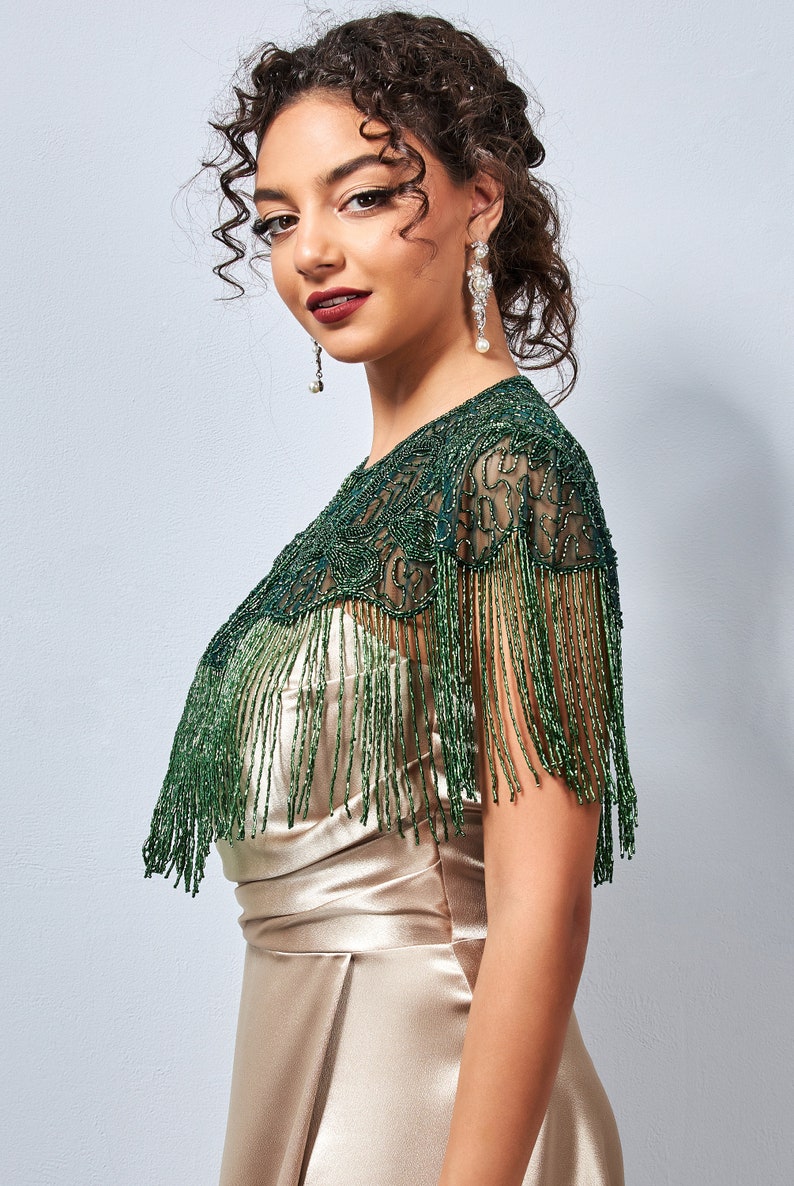 Green Embellished Cape 1920s Inspired Flapper Wedding Prom Jacket ...