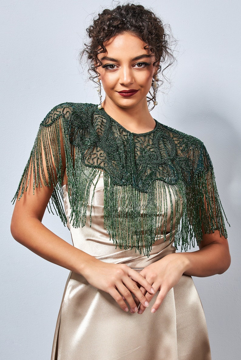 Green Embellished Cape 1920s Inspired Flapper Wedding Prom Jacket ...