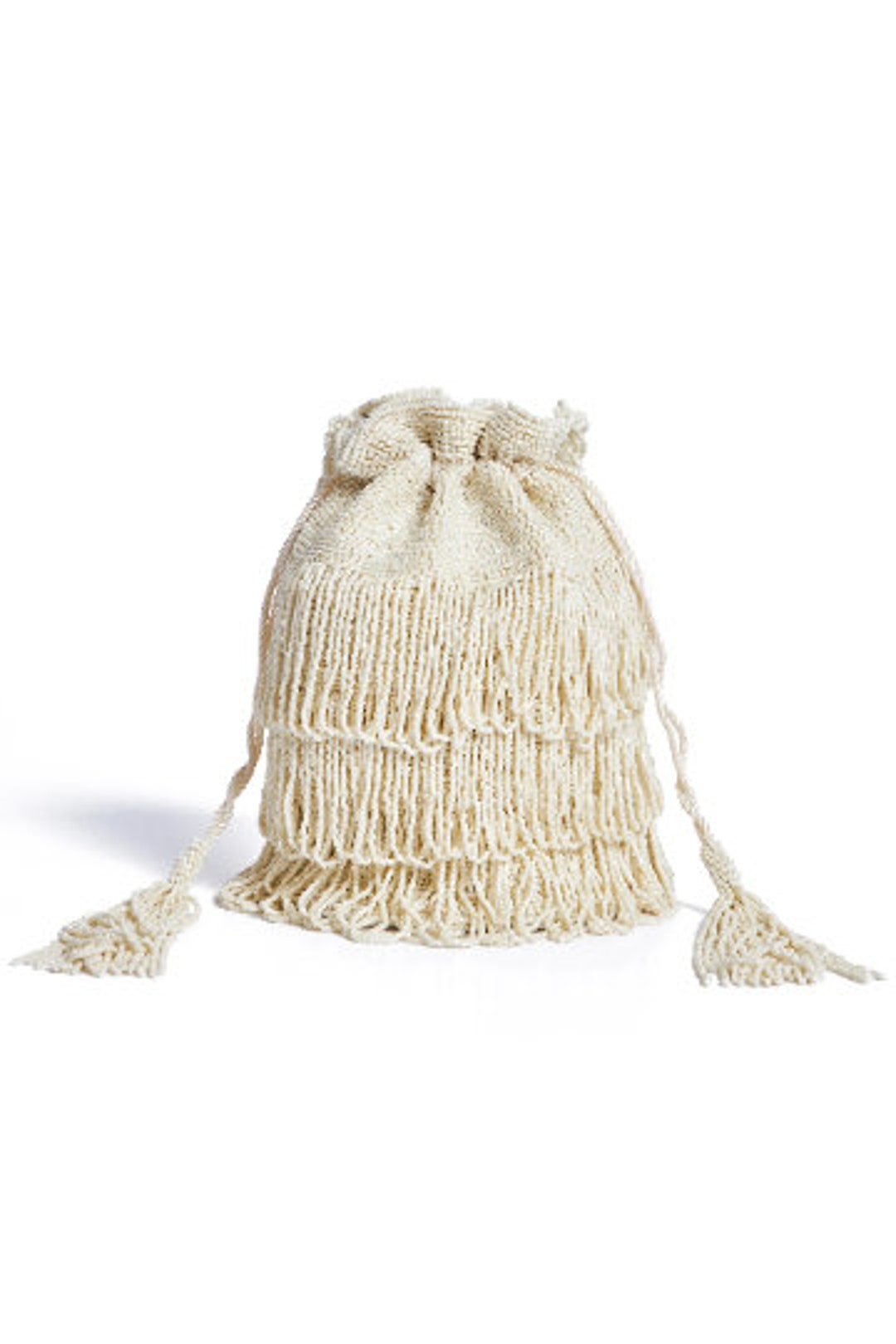Cream Fringe Tassel Bucket Bag Pouch Purse Swing 1920s Vintage Inspired ...