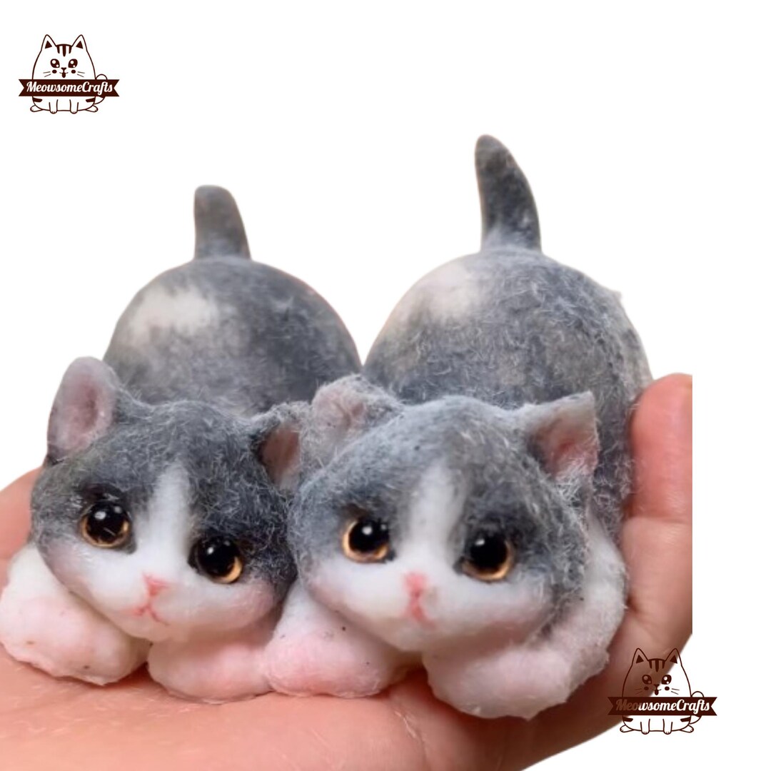 Furry Pouncing Kitten Grey White Cat Squishy Squeezable Anxiety Stress ...