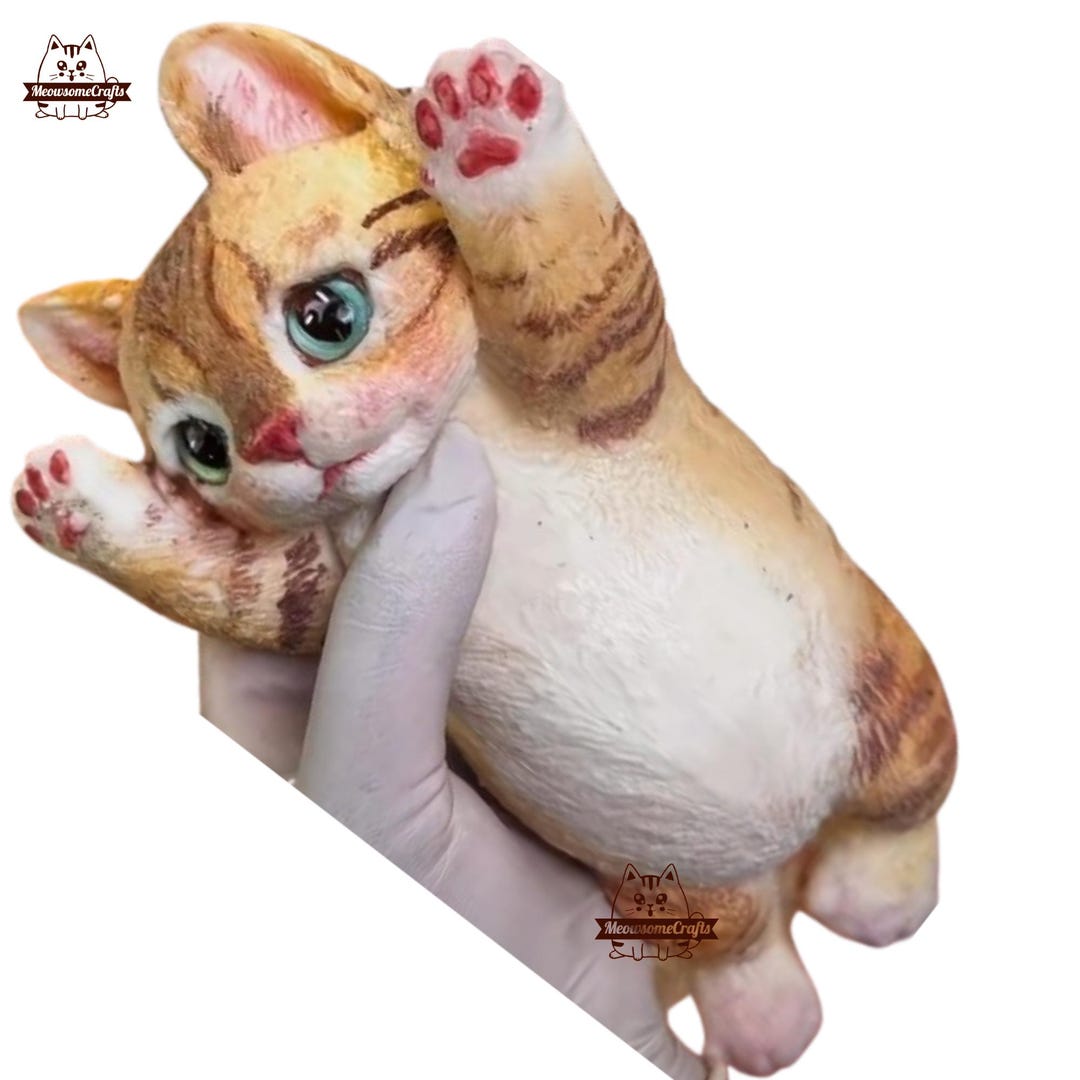 Soft Furry Laying Playful Orange Kitty Cat Squishy Squeezable Stress ...
