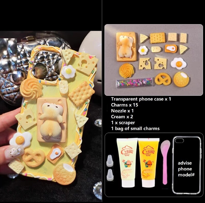 Decoden Phone Case DIY Kit Kawaii Mouse Food Eggs Crackers Cookies ...