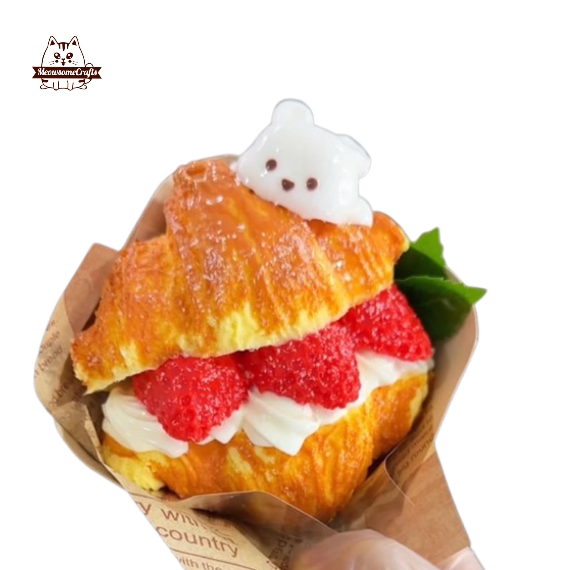 Cute Croissant Squishy Strawberry Cream Pastry Slow Rising Stress ...