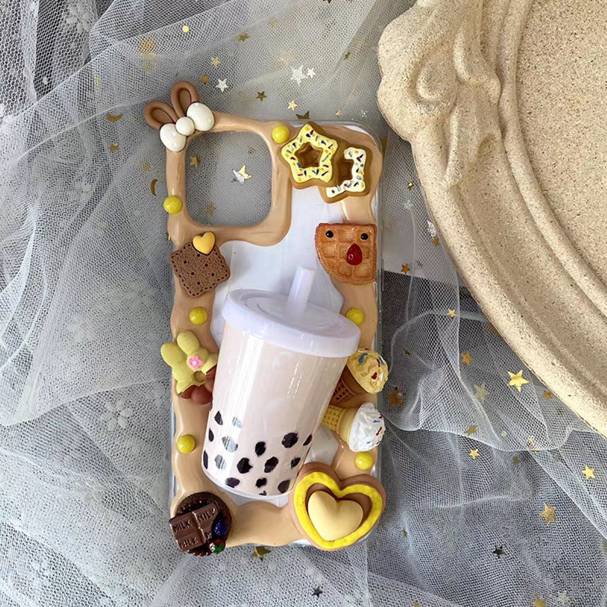 Decoden Phone Case DIY Kit Bubble Tea Drink Cookies Biscuits Ice Cream ...