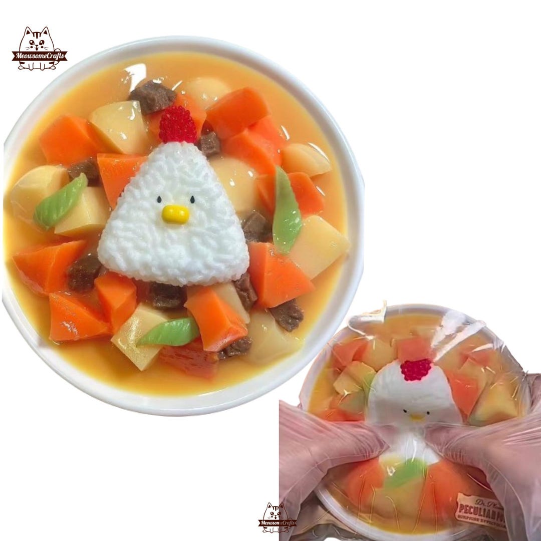 Beef Curry Chicken Face Rice Ball Food Squishy Squeezable Anxiety ...