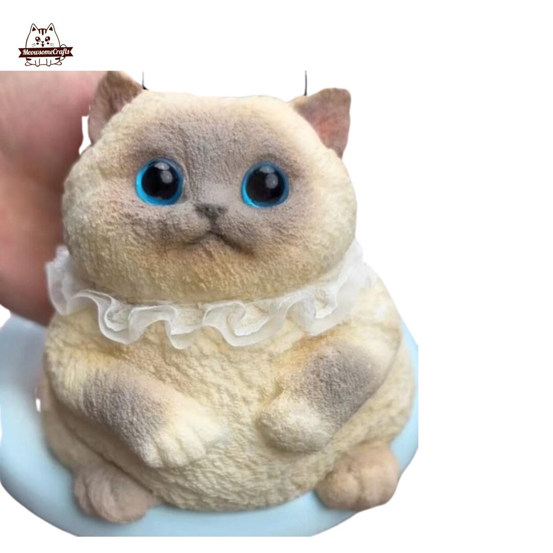 Furry Chubby Siamese Cat Squishy Lace Collar Squeezable Anxiety Stress ...