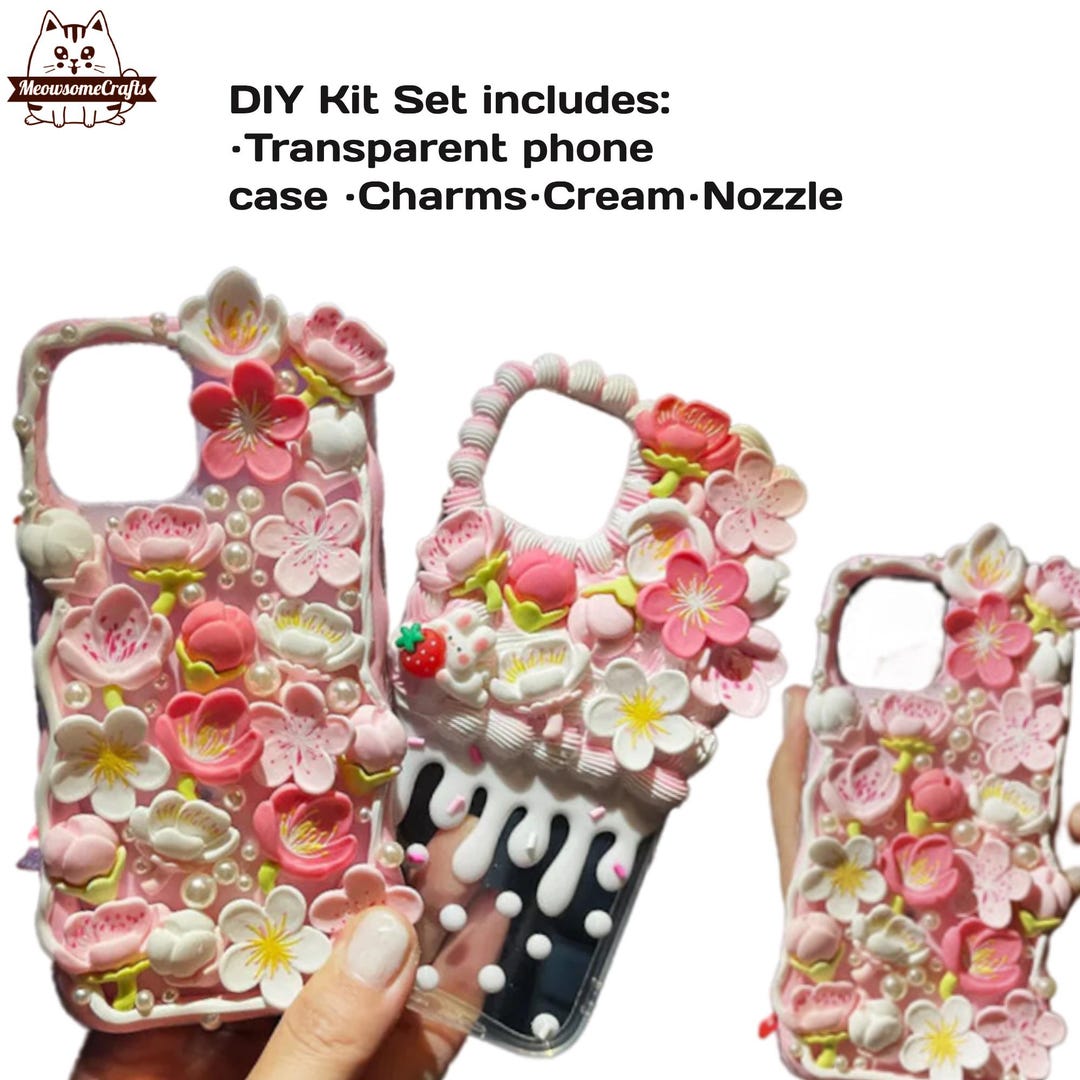 Decoden Phone Case DIY Kit Sakura Flowers Pearls Teardrop Pearls ...