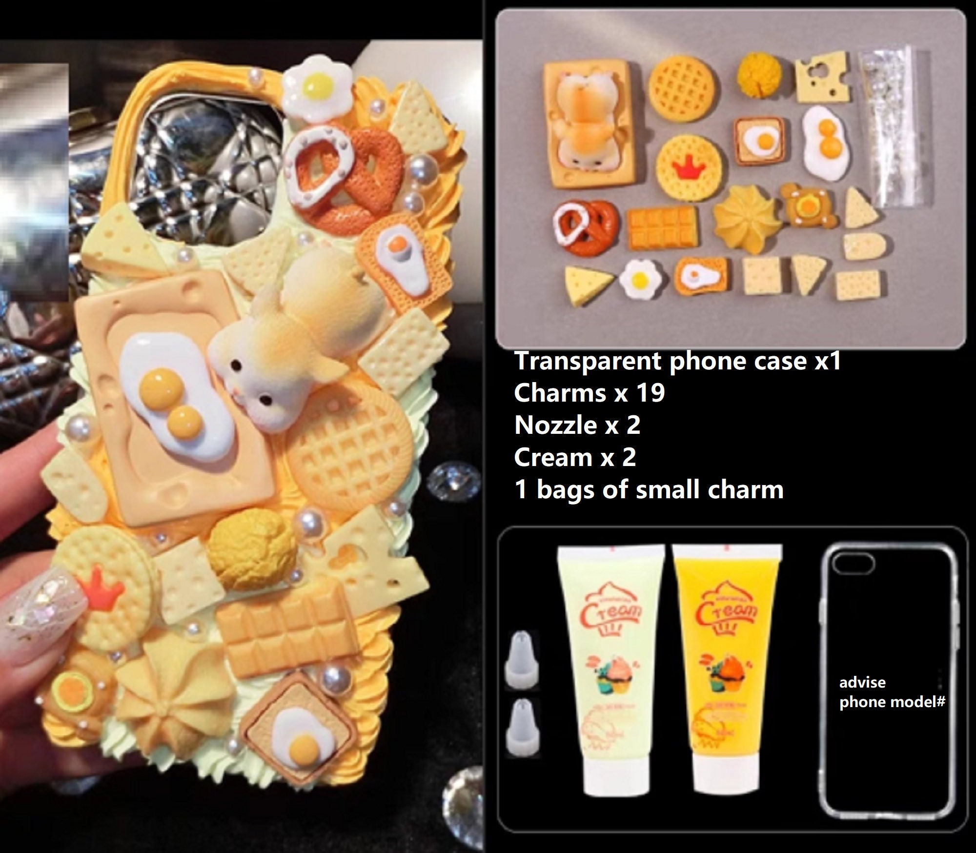 Decoden Phone Case DIY Kit Kawaii Mouse Food Eggs Crackers Cookies ...