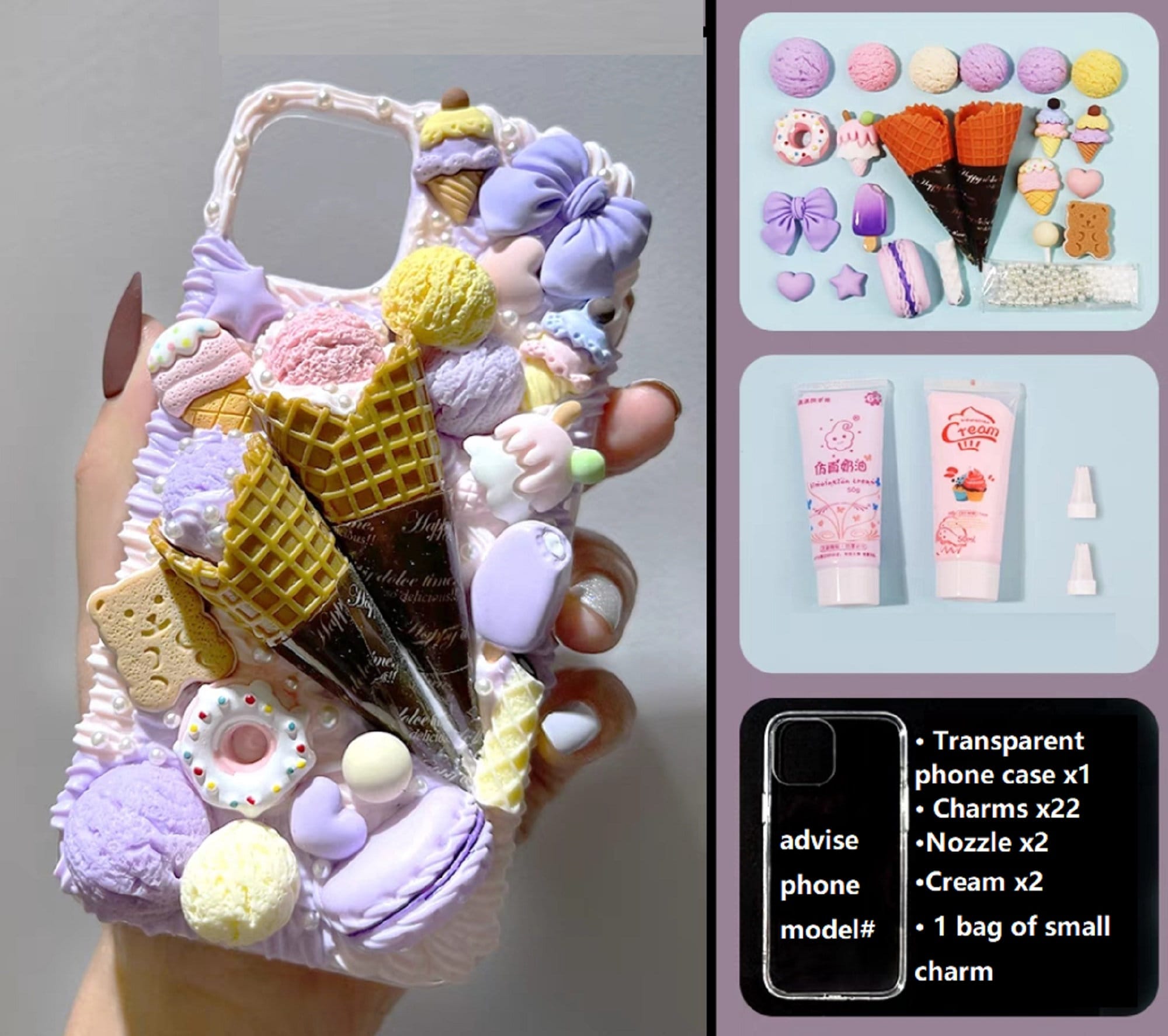Decoden Phone Case DIY Kit Ice Cream Scoops Waffle Cones Macaroons ...
