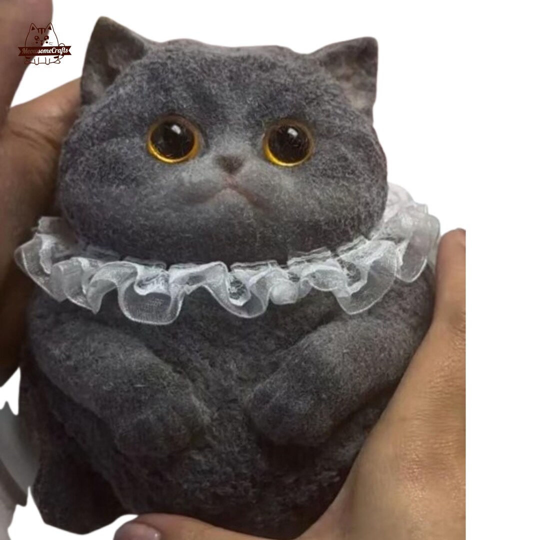 Furry Chubby Black Cat Squishy Lace Collar Squeezable Stress Relief ...
