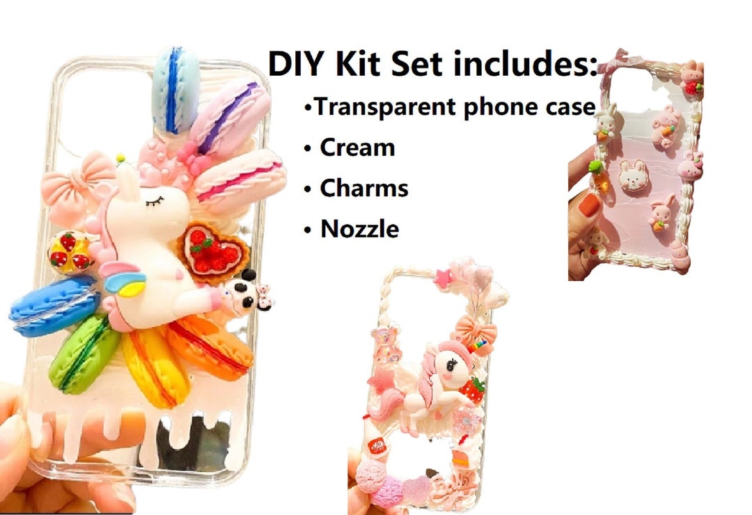 Decoden Phone Case DIY Kit Kawaii Rainbow Unicorn Rabbits Macaroons ...