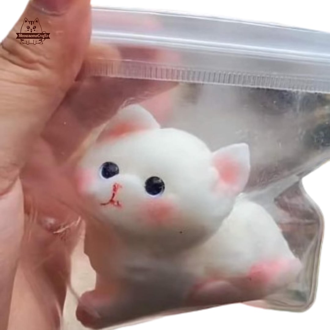 Furry Soft White Kitten Cat Shape Squishy Squeezable Stress Relief ...