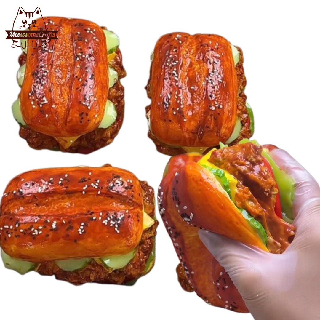 Crispy Fried Chicken Patty Burger Food Taba Squishy Stress Relief ...