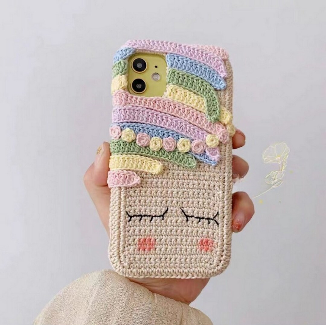 Kawaii Rainbow Unicorn Mane Flowers Face DIY Knitted Phone Case Kit ...