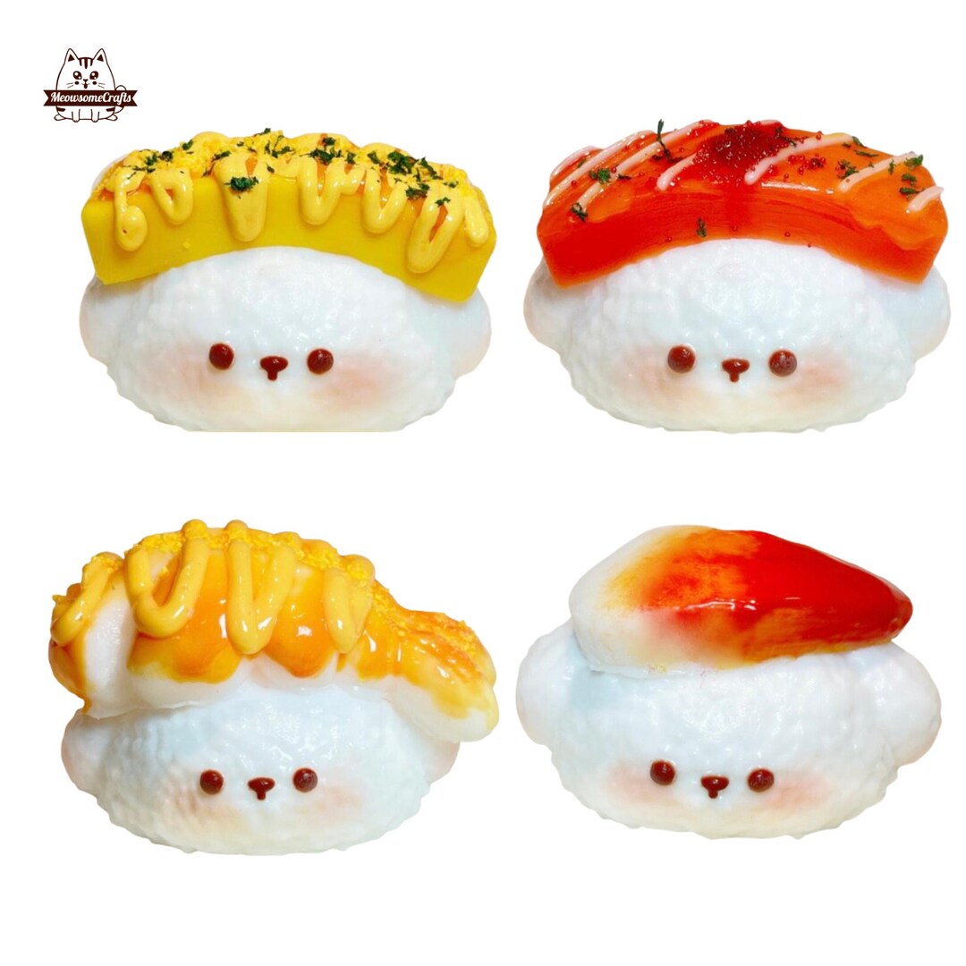 Cute Taba Squishy Dog Face Salmon Shrimp Sushi Squeezable Stress Relief ...