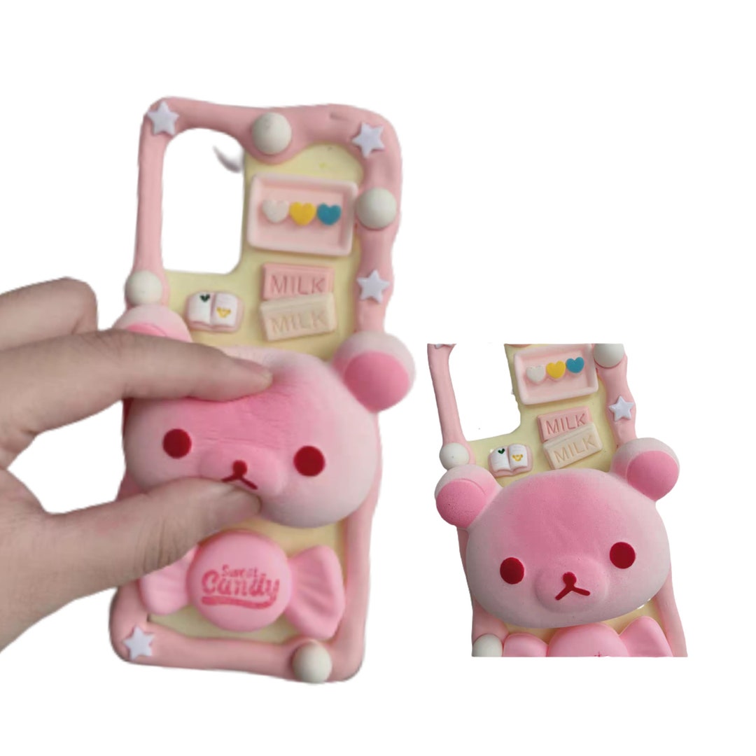 Decoden Phone Case DIY Kit | Pink Squishy Teddy Bear Candy Stars Pearls ...