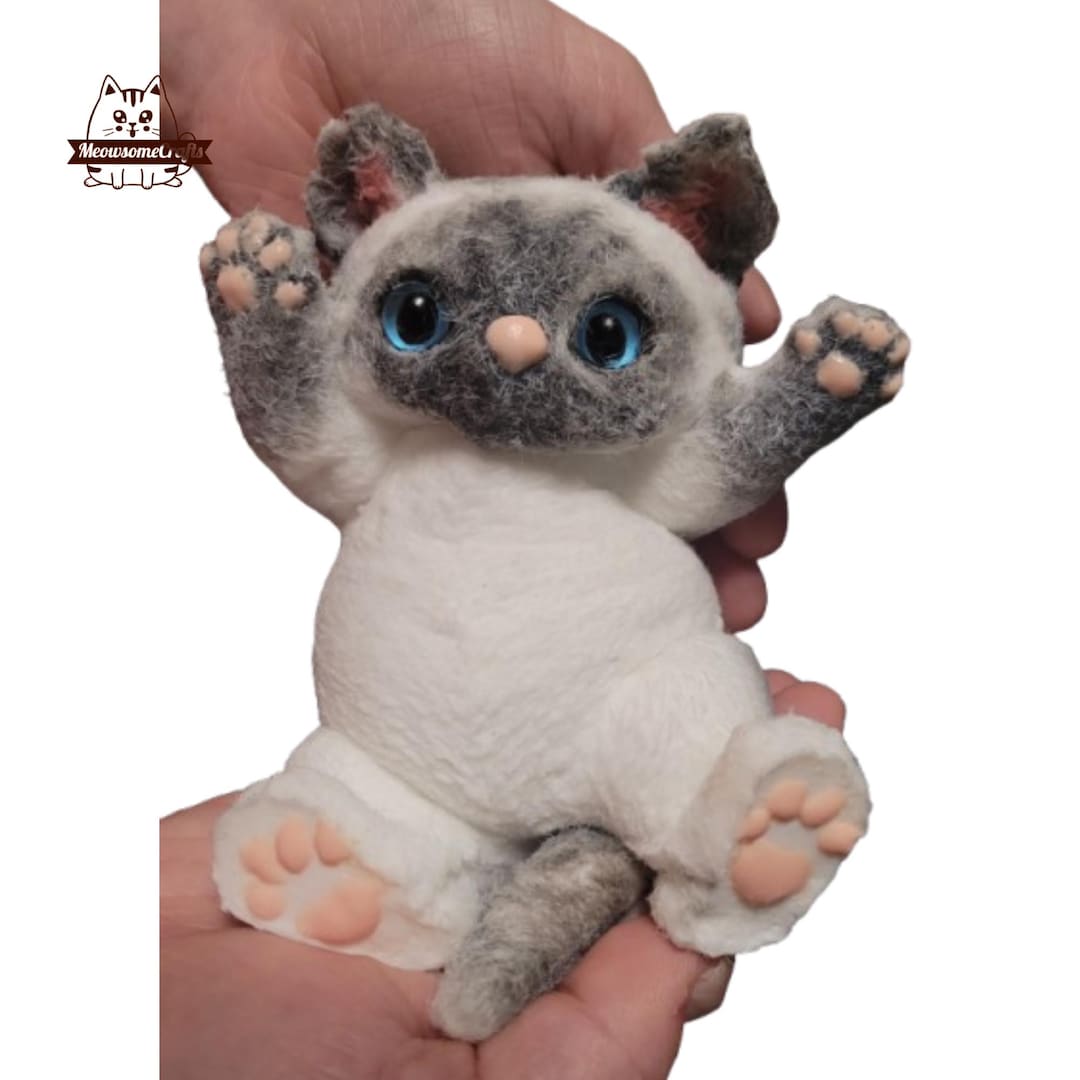 Soft Furry Laying Playful Siamese Cat Taba Squishy Squeezable Stress ...