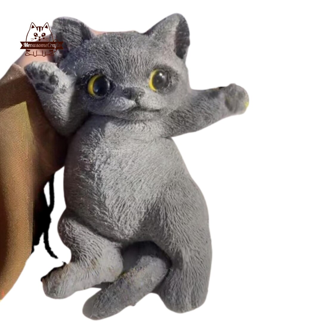 Soft Furry Laying Playful Grey Kitty Cat Squishy Squeezable Stress ...
